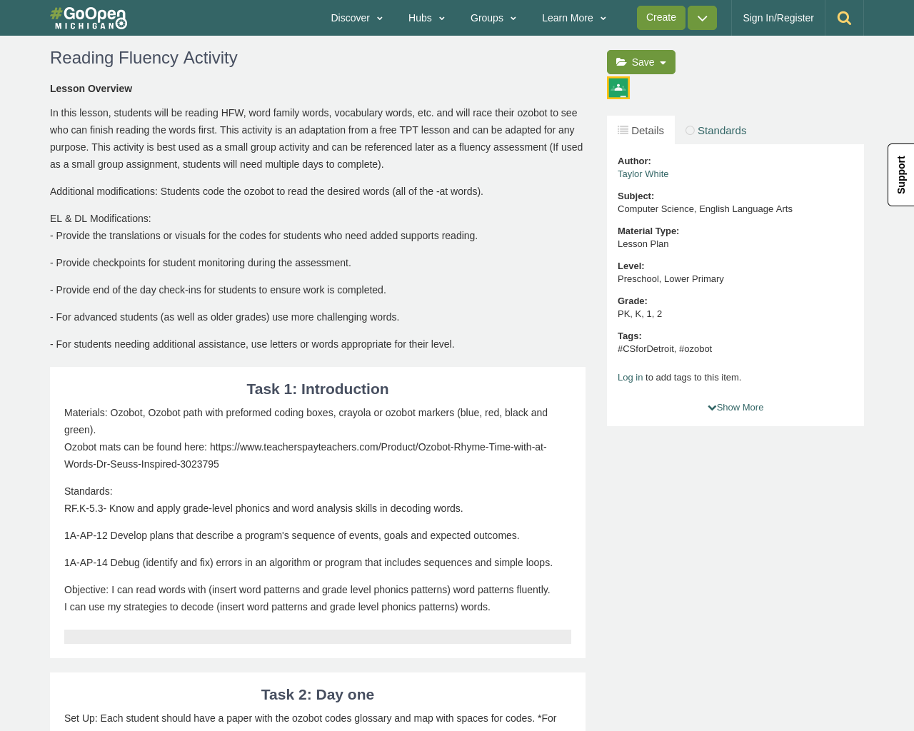 Reading Fluency Activity | GoOpenMichigan