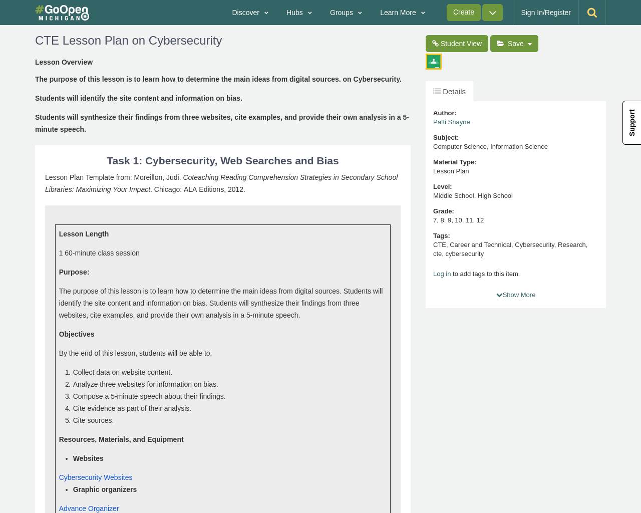 CTE Lesson Plan on Cybersecurity | GoOpenMichigan