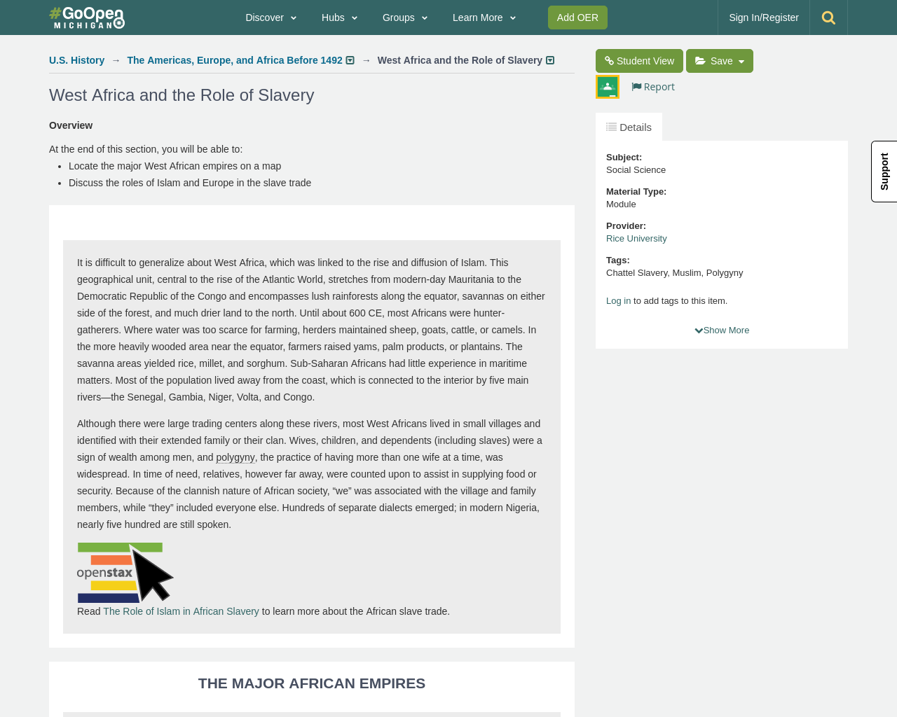 U.S. History, The Americas, Europe, and Africa Before 1492, West Africa ...