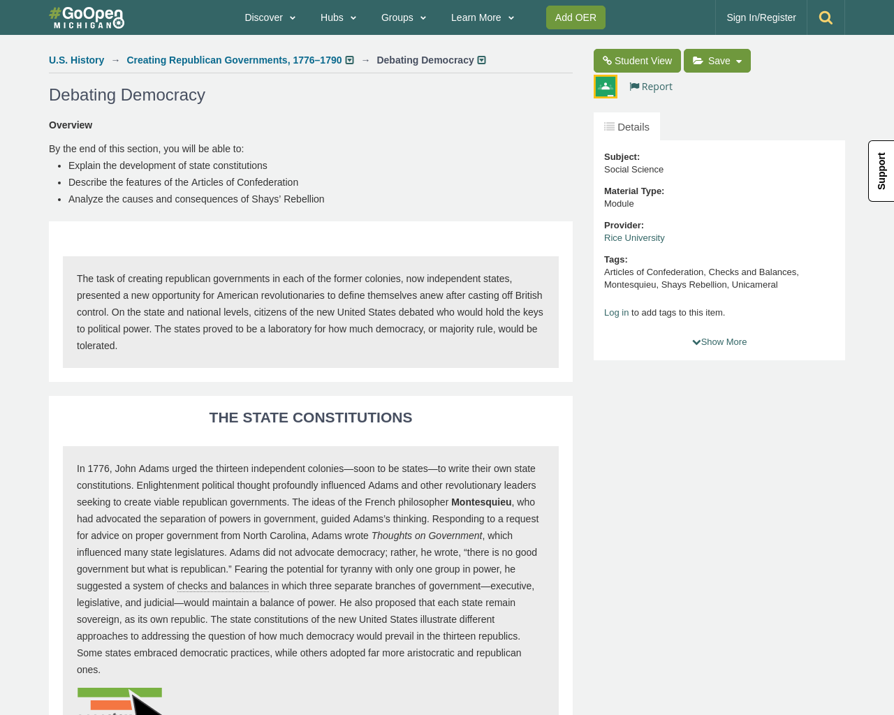 U.S. History, Creating Republican Governments, 1776–1790, Debating ...