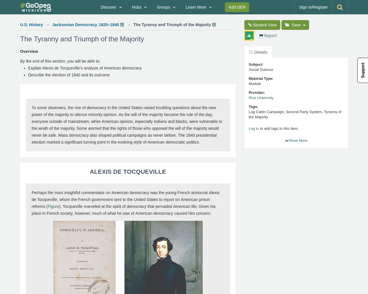 U.S. History, Jacksonian Democracy, 1820–1840, The Tyranny and Triumph ...