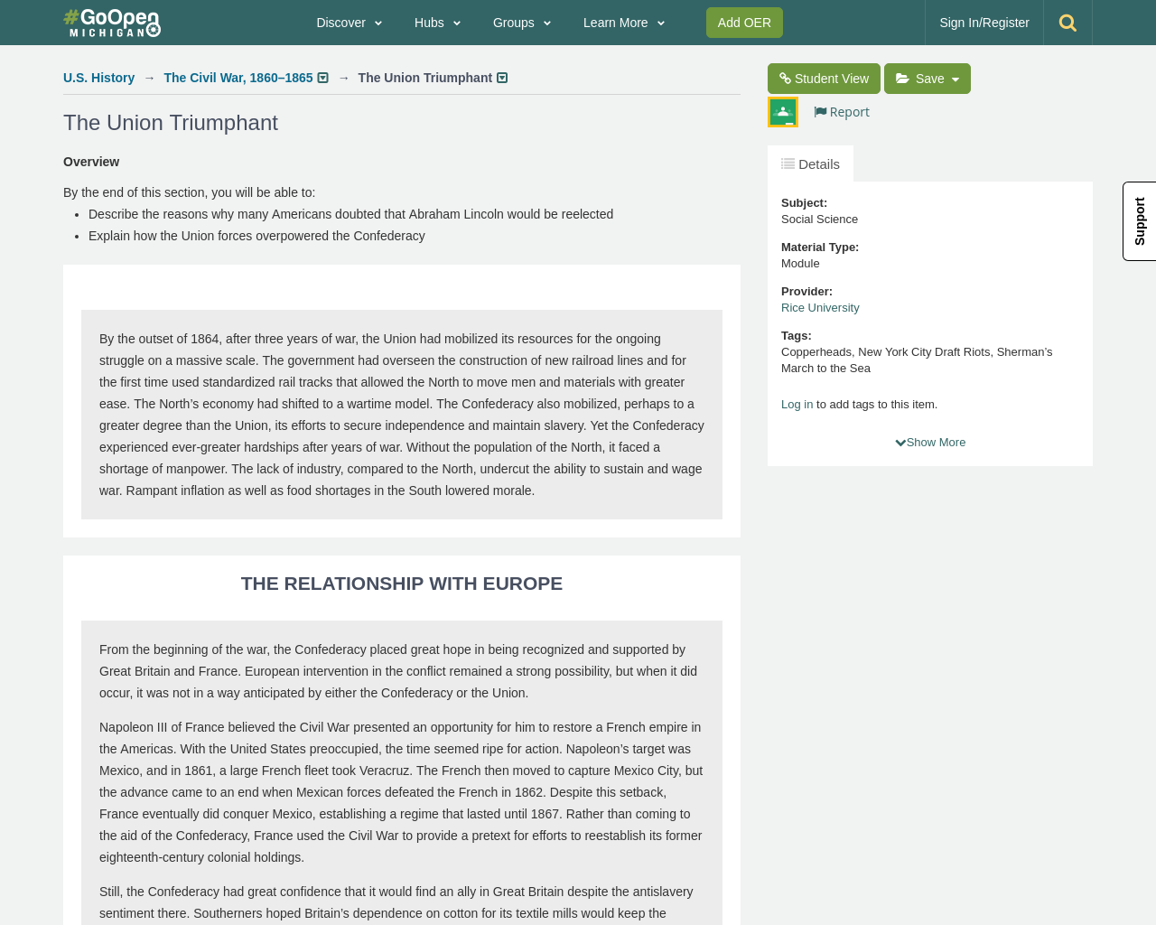 U.S. History, The Civil War, 1860–1865, The Union Triumphant ...