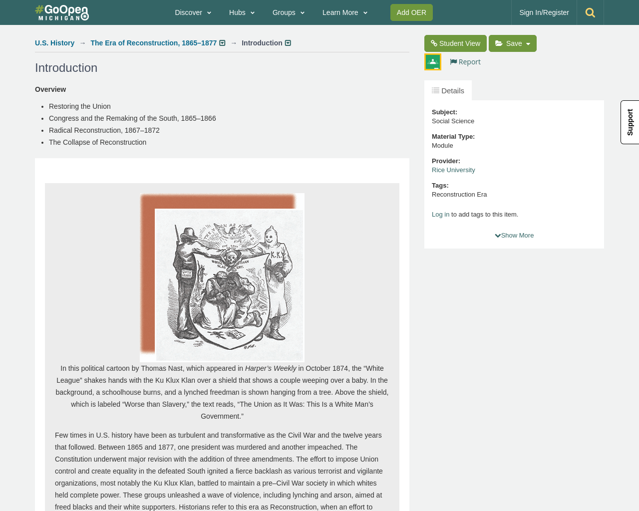U.S. History, The Era of Reconstruction, 1865–1877, Introduction ...