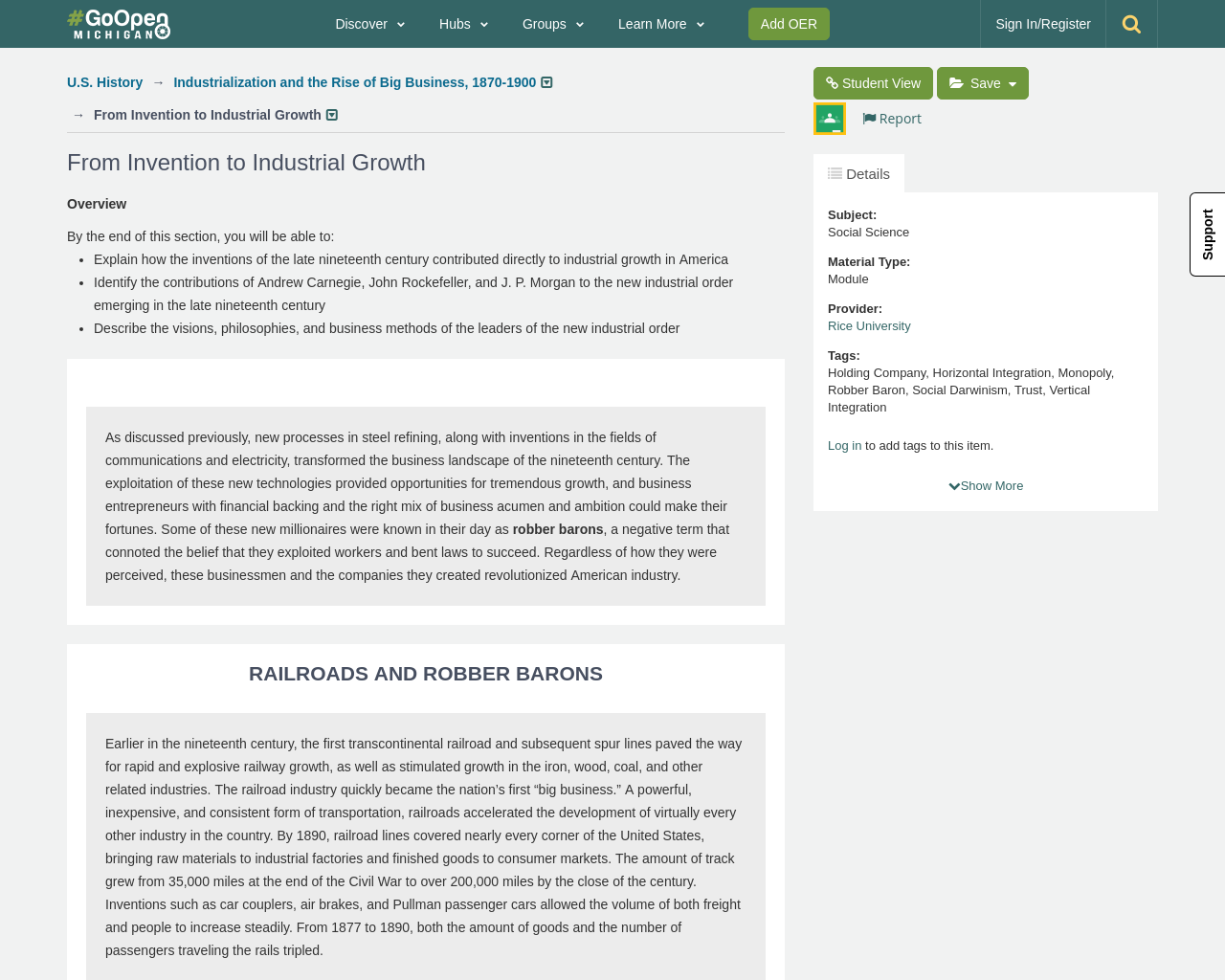 U.S. History, Industrialization and the Rise of Big Business, 1870-1900 ...