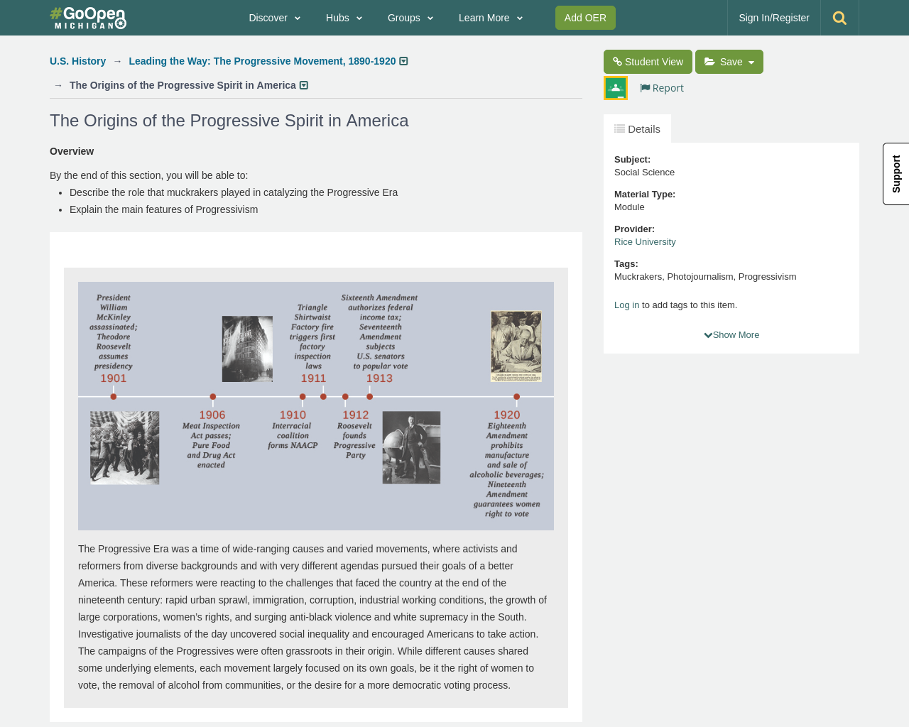 U.S. History, Leading the Way: The Progressive Movement, 1890-1920, The ...