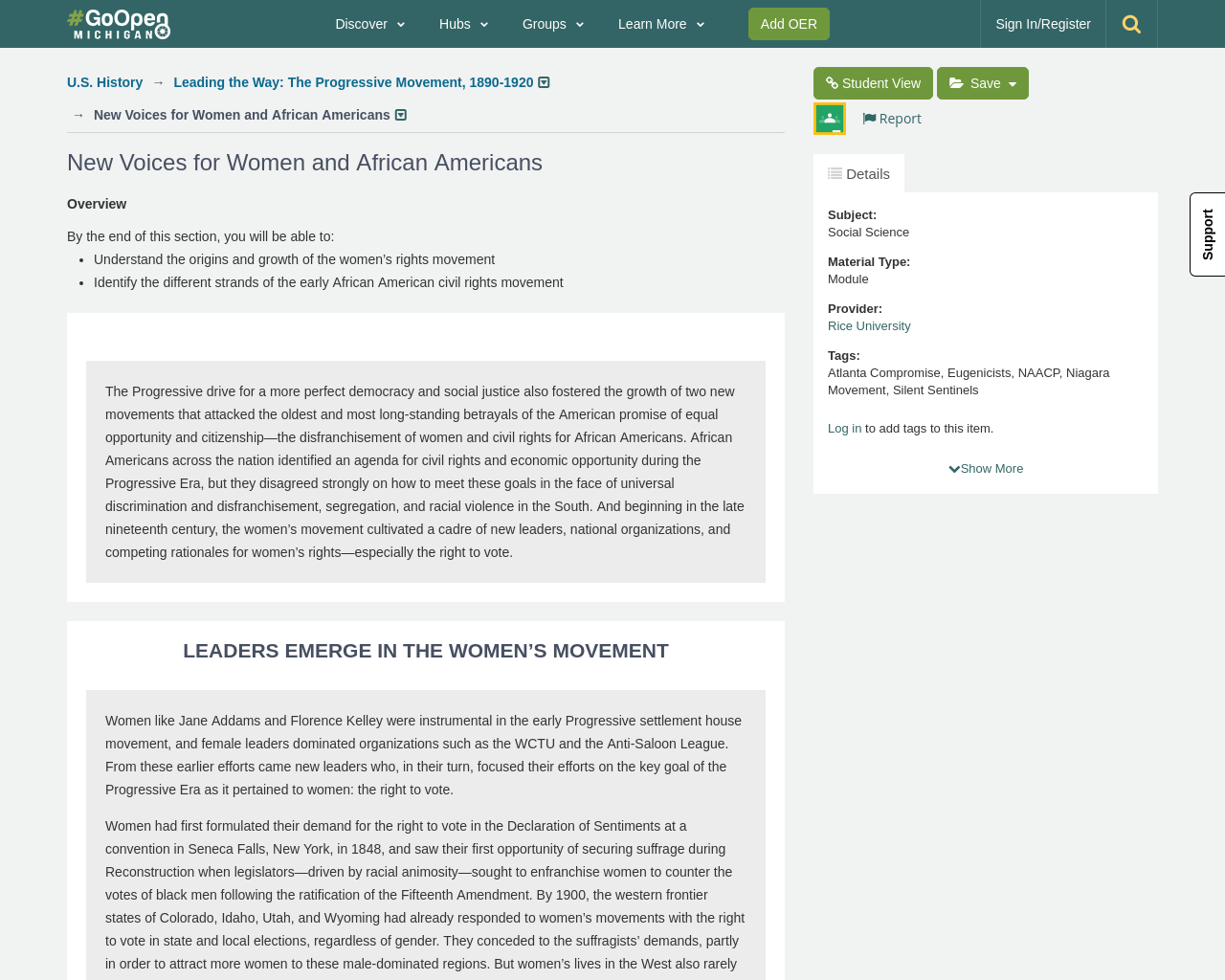 U.S. History, Leading the Way: The Progressive Movement, 1890-1920, New ...