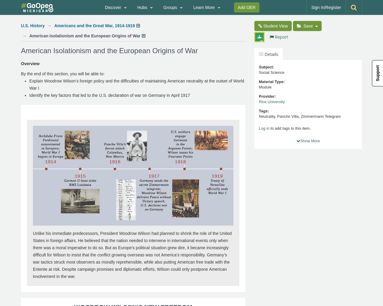 U.S. History, Americans and the Great War, 1914-1919, American ...