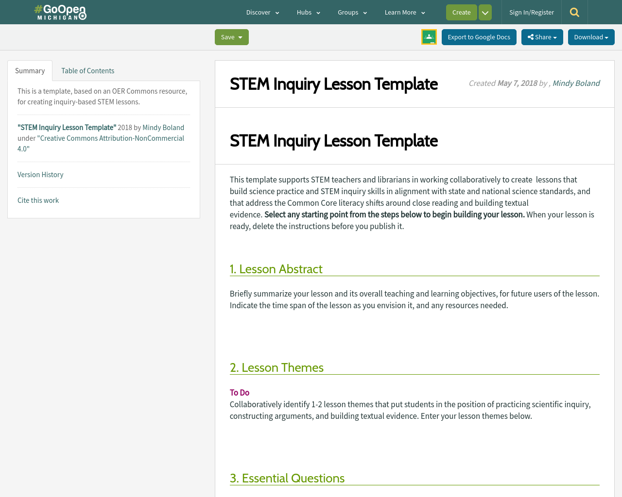 STEM Inquiry Lesson Template | GoOpenMichigan
