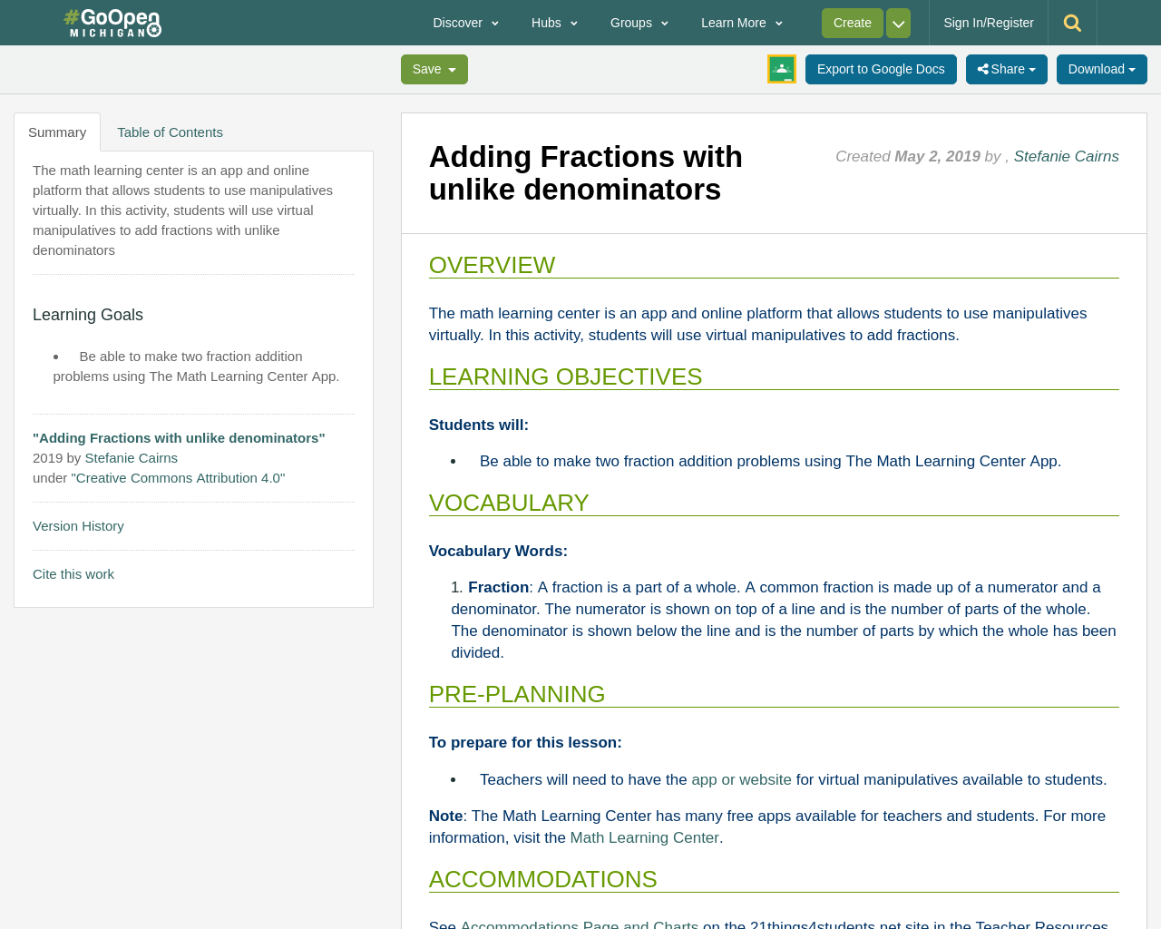 Adding Fractions with unlike denominators | GoOpenMichigan