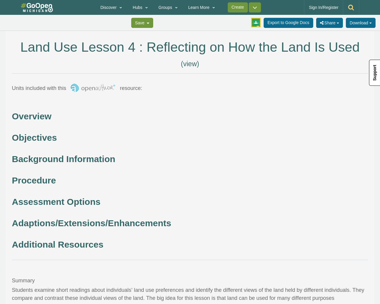 Land Use Lesson 4 : Reflecting on How the Land Is Used | GoOpenMichigan