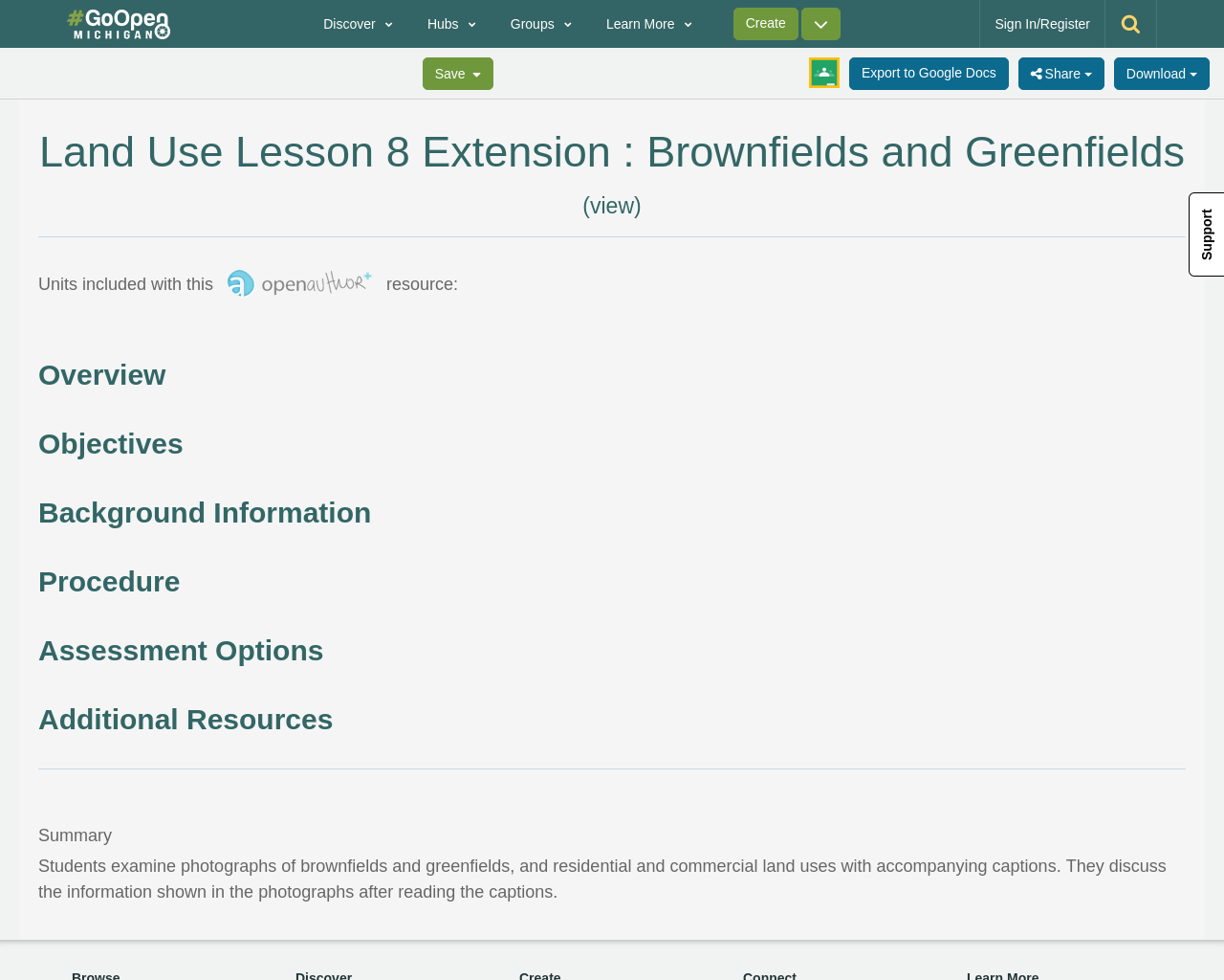 Land Use Lesson 8 Extension : Brownfields and Greenfields | GoOpenMichigan
