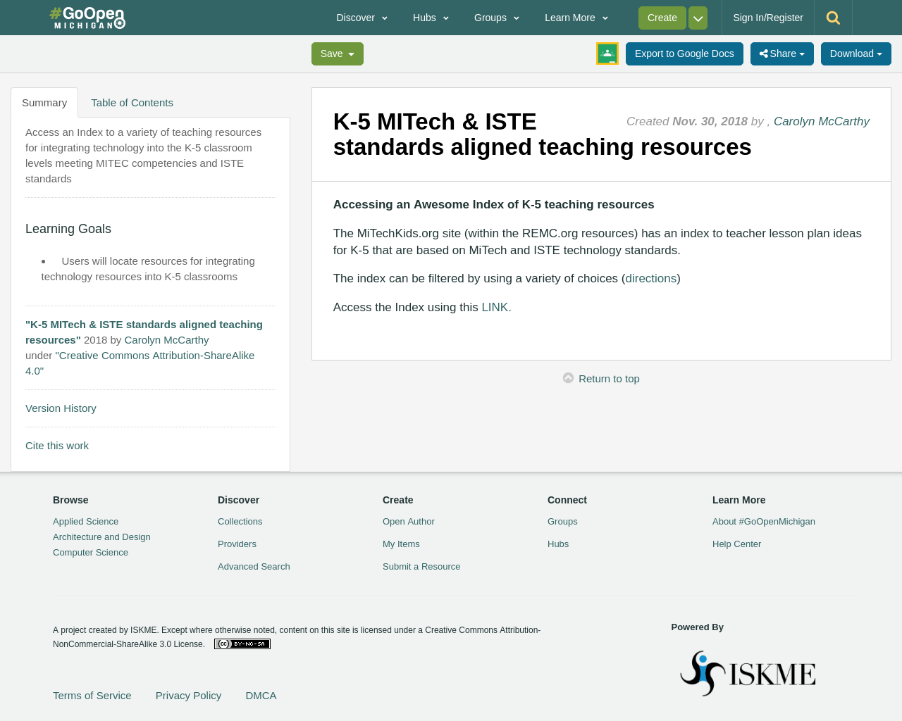 K-5 MITech & ISTE standards aligned teaching resources | GoOpenMichigan