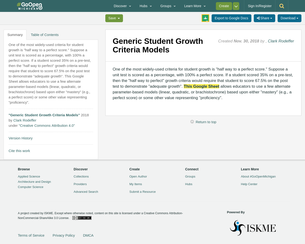 Generic Student Growth Criteria Models | GoOpenMichigan